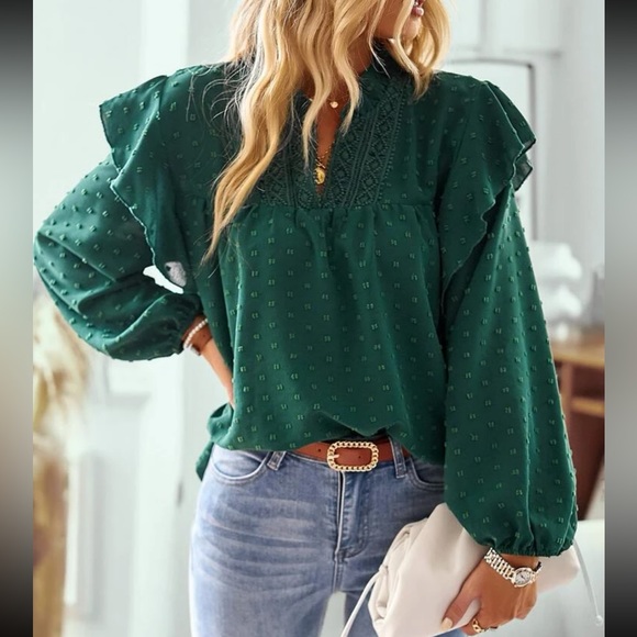 Tops | Boho Swiss Dot Lace Ruffle Blouse | Poshmark